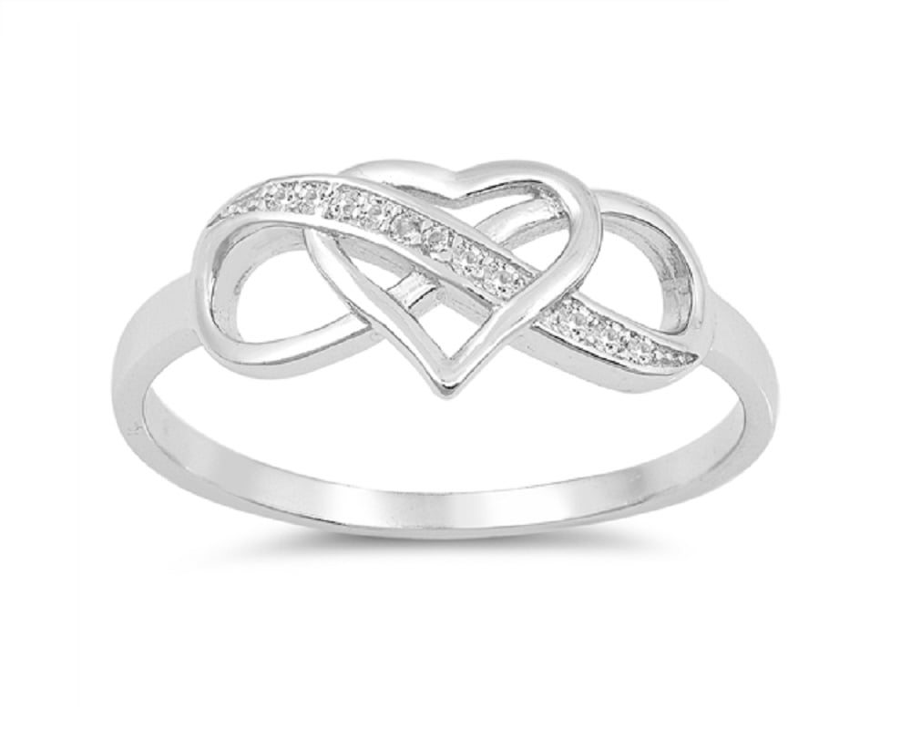 Clear Cubic Zirconia Heart Infinity Ring Sterling Silver - Walmart.com
