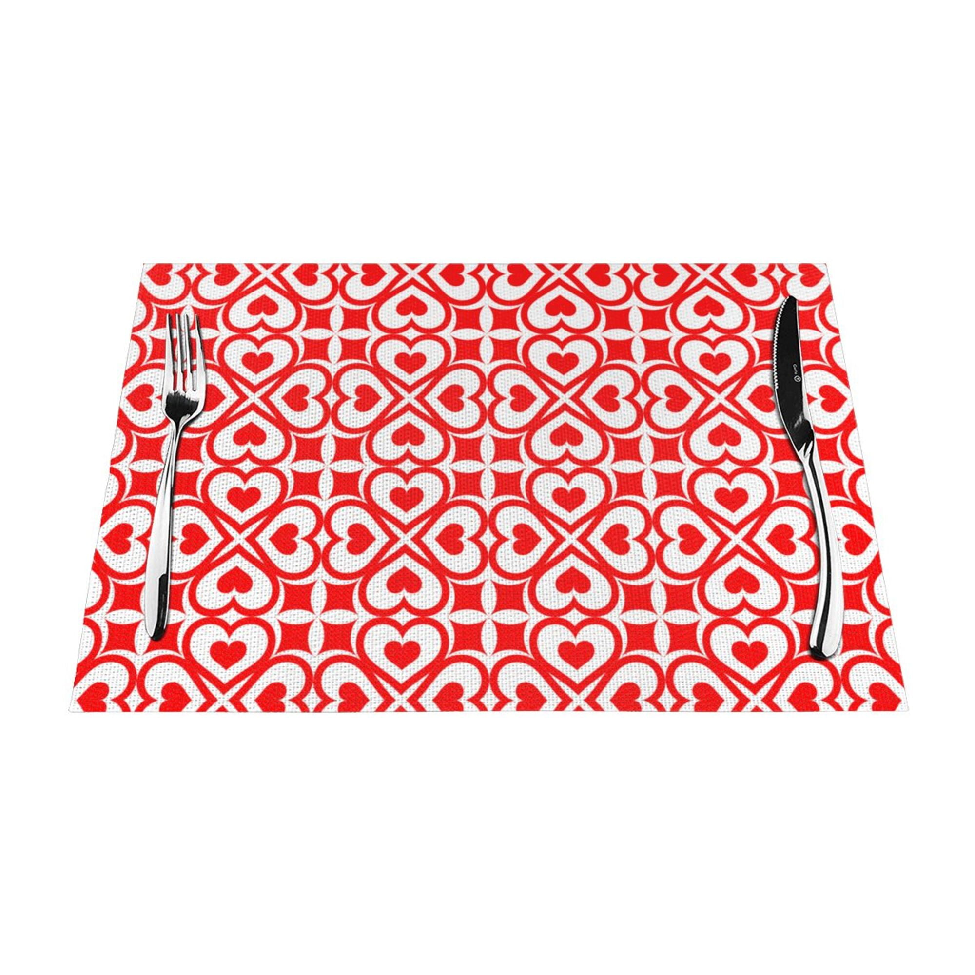 XMXY Woven Placemats Set of 4 PCS, Background Red Checker Table Mats ...