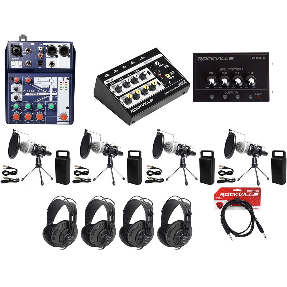 Soundcraft 4-Person Podcast Podcasting Recording Kit w/Mics+Stands ...