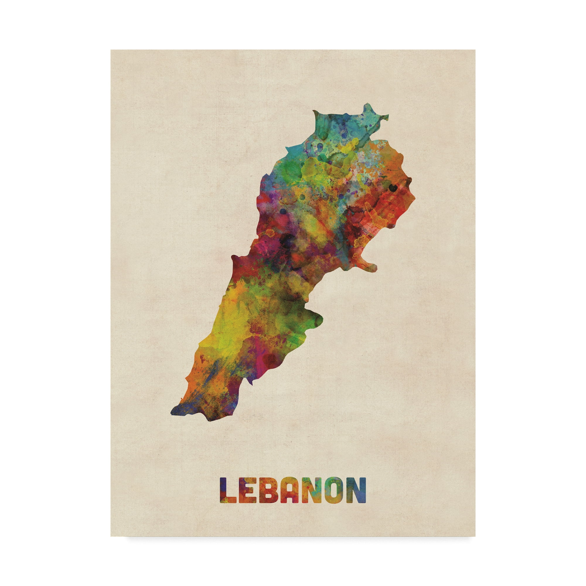 Trademark Fine Art 'Lebanon Watercolor Map' Canvas Art by Michael ...