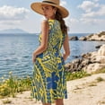Binienty Blue Yellow Print Layered Round Neck Sleeveless Mini Dress ...