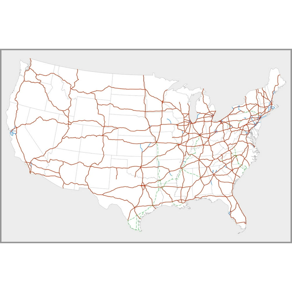 24"x36" Gallery Poster, Map of US Interstate Highway System in the ...