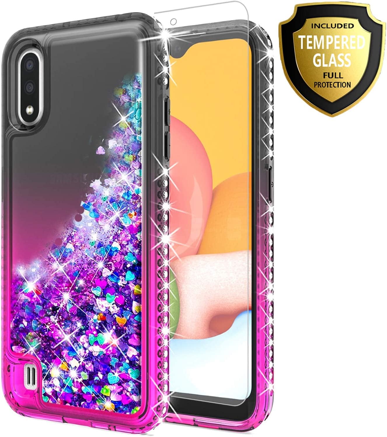 Samsung Galaxy A01 Phone Case, with [Tempered Glass Protector Included ...