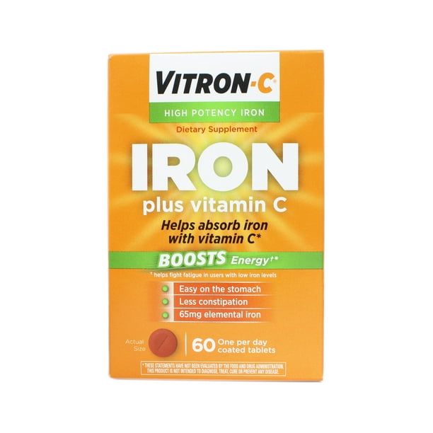 Vitron-C High Potency Iron Supplement with Vitamin C, Boosts Energy, 60 ...