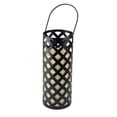 12" Black Metal Criss Cross Lantern with Bisque LED Lighted Flameless ...