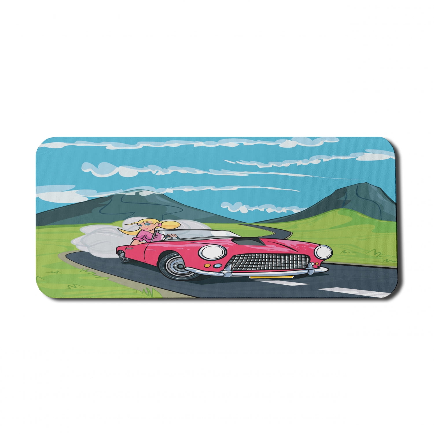 Cars Computer Mouse Pad, Blonde Girl Driving a Sports Car Through the ...