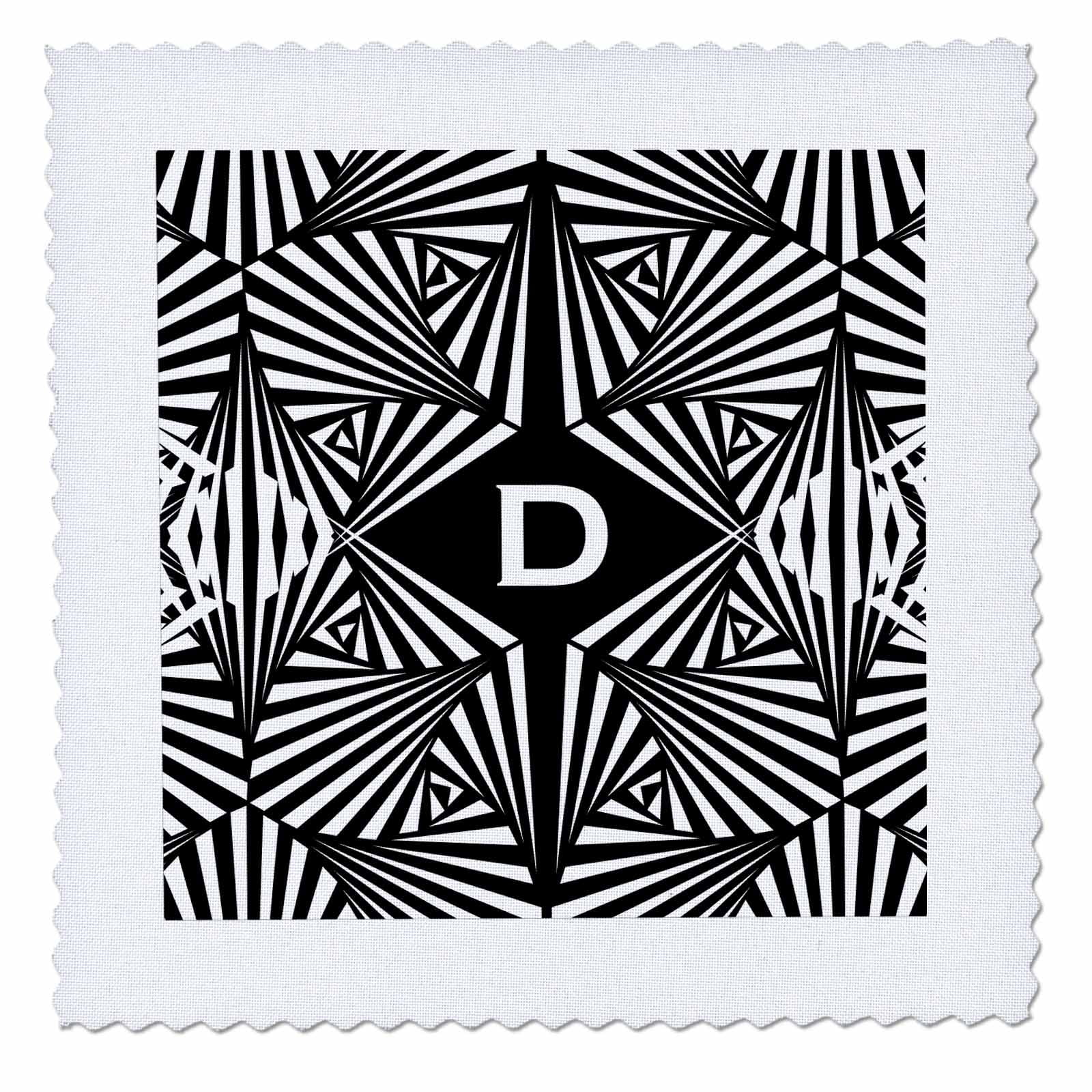 Letter D- Black and White Geometric Monogram 10x10 inch quilt square qs ...