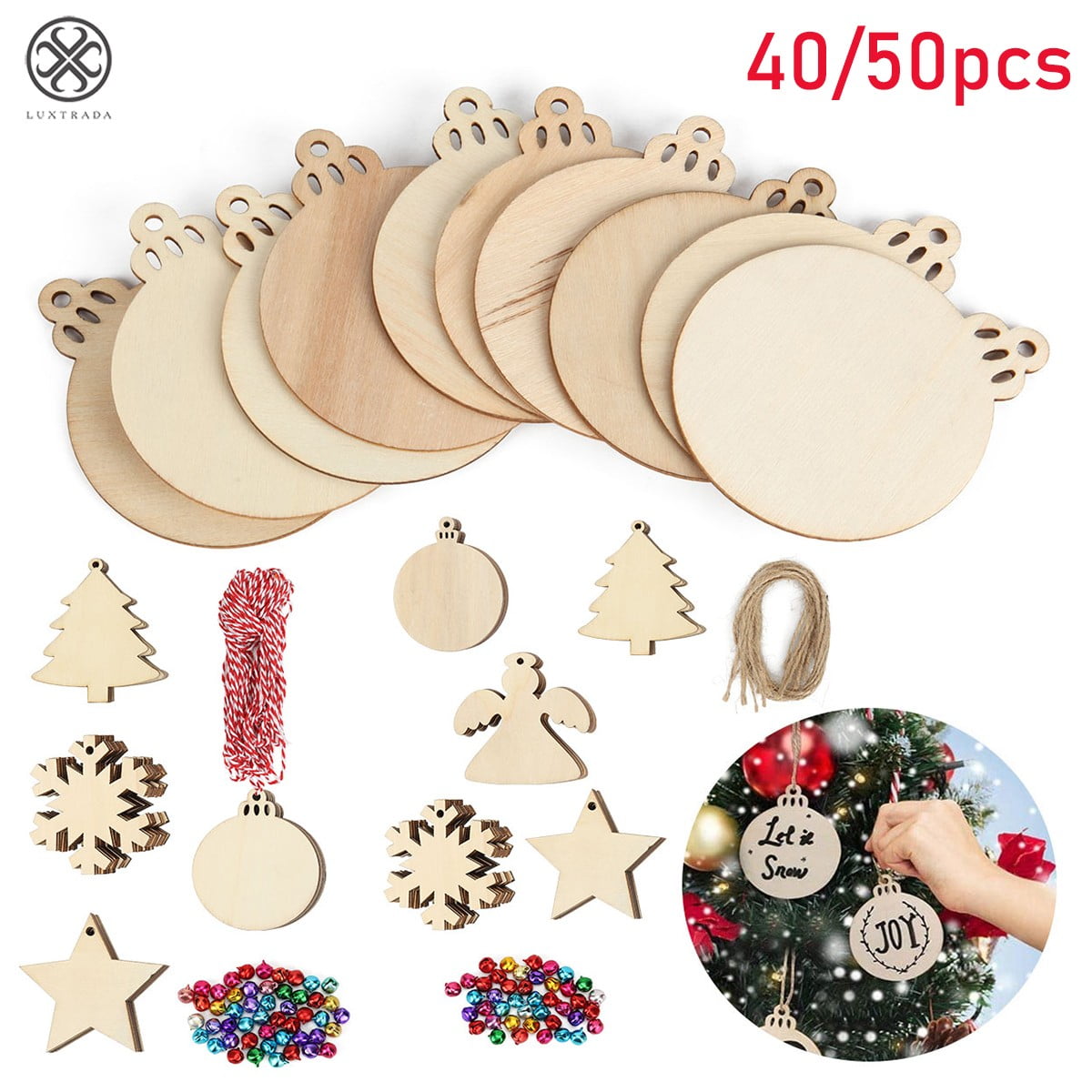 Luxtrada Wooden Christmas Ornaments, 50 Pcs Christmas Crafts for Kids ...