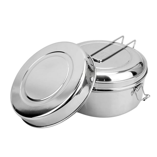 Large Round Portable Outdoor Bento Box School Kids Stainless Steel Mess ...