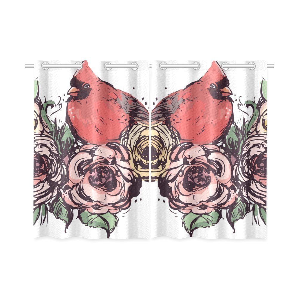 MYPOP Digital Painting A Lovely Cardinal Bird with Roses Window Curtain ...