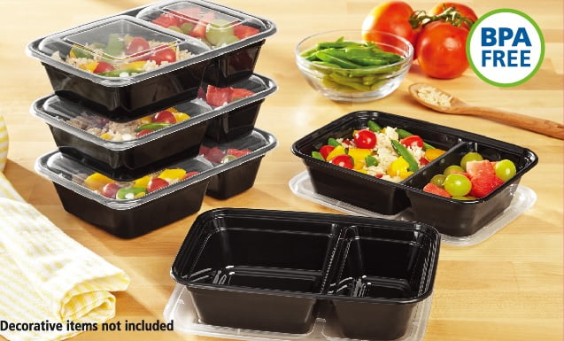 Mainstays 900ML Rectangular 2 Compartment Meal Prep Container, 5 Pack ...