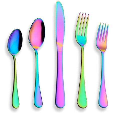 Flatware Set 20 Piece, Stainless Steel With Titanium Colorful Plated ...