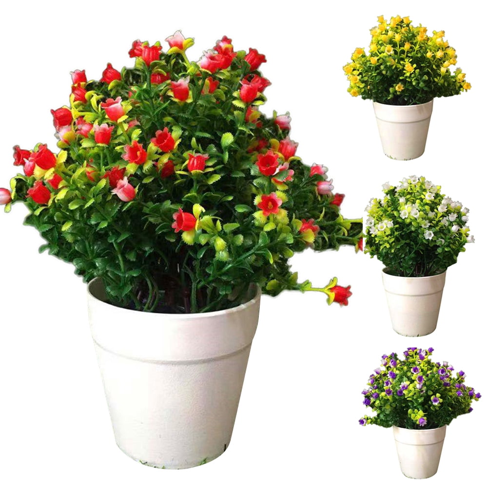 Dengjunhu Artificial Potted Flowers -Small Faux Plants in White Pot ...