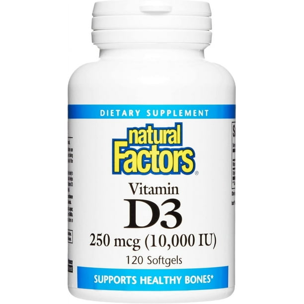 Suplemento de vitamina D3 de Natural Factors, 10000 UI, 120 cápsulas blandas | Walmart en línea