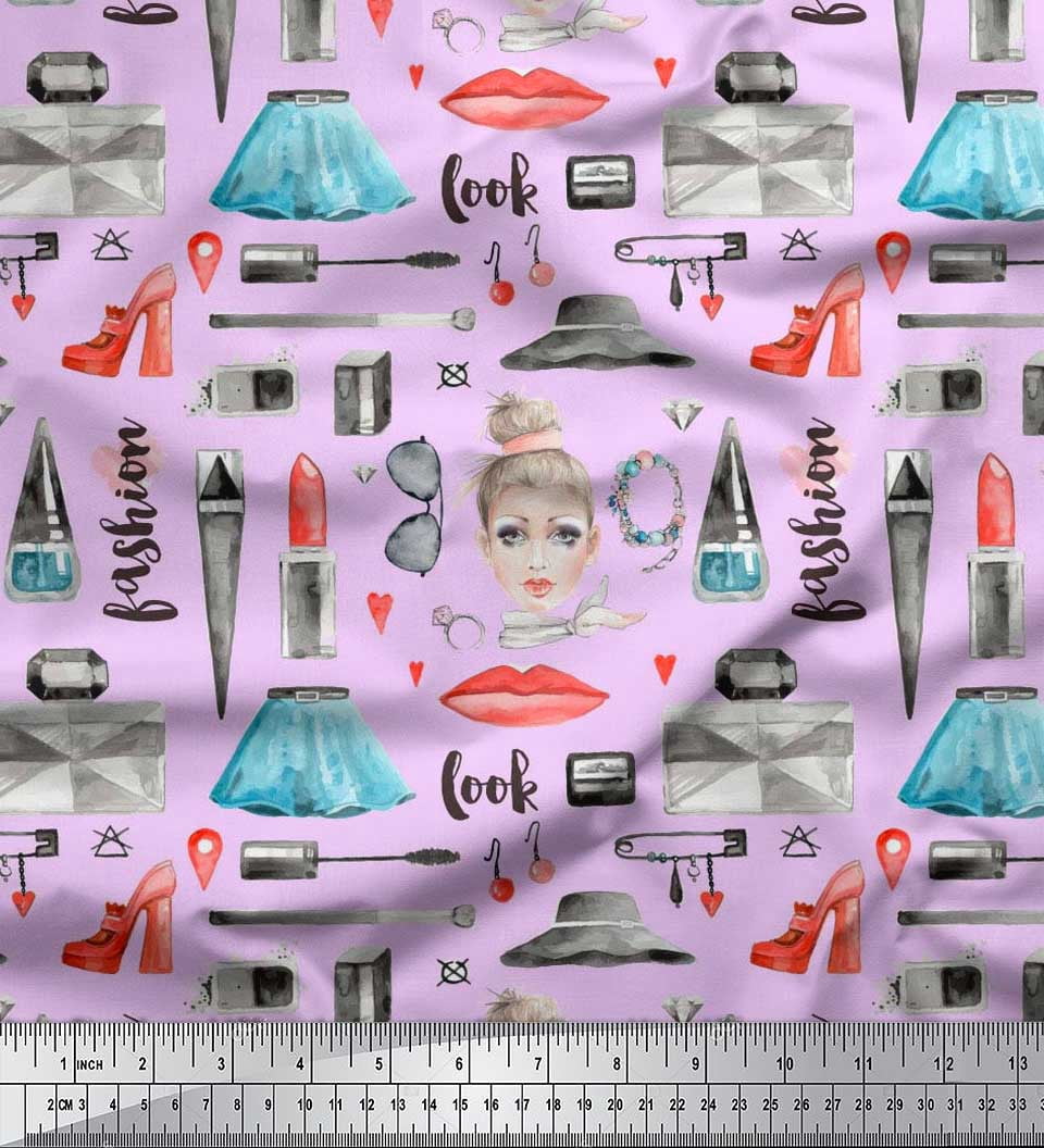 Soimoi Satin Silk Fabric Lipstick,Perfume Bottle & Dress Fashion Print ...