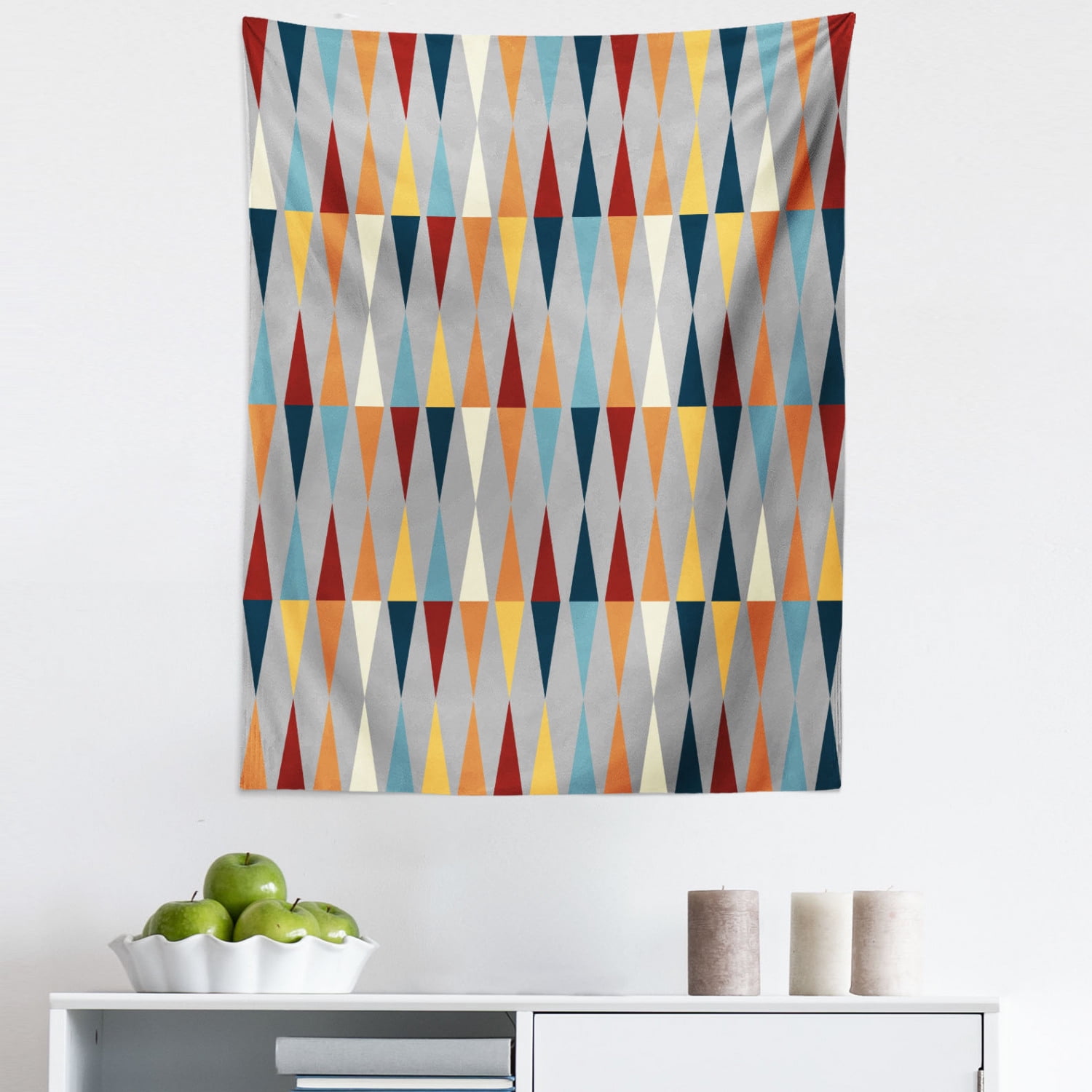 Retro Tapestry, Vertical Bicolor Long and Thin Diamond Shapes with ...