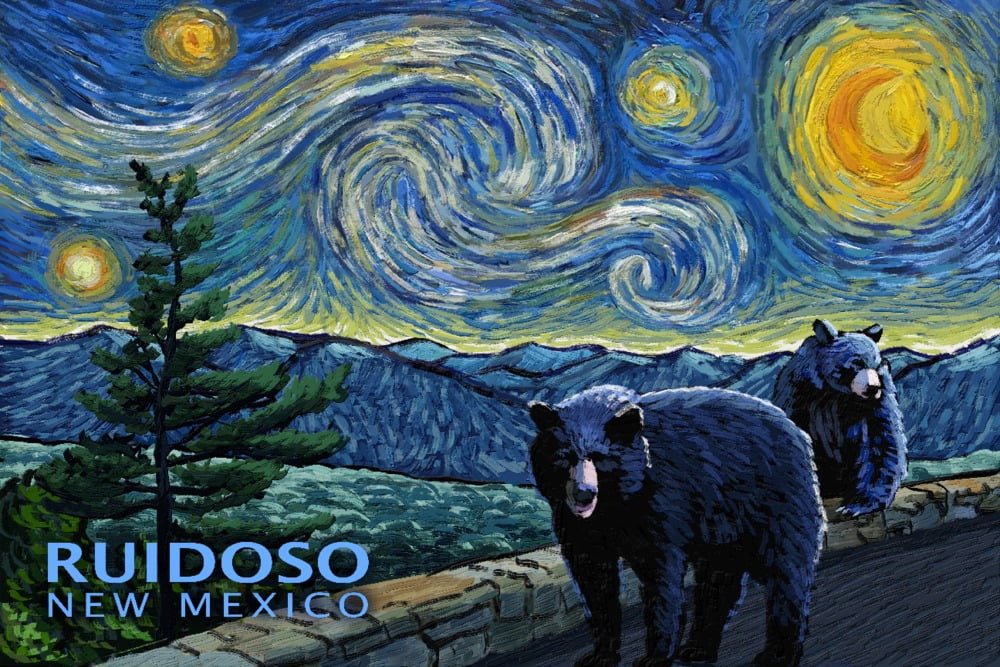 Ruidoso, New Mexico, Starry Night, Bears (12x18 Wall Art Poster, Room ...