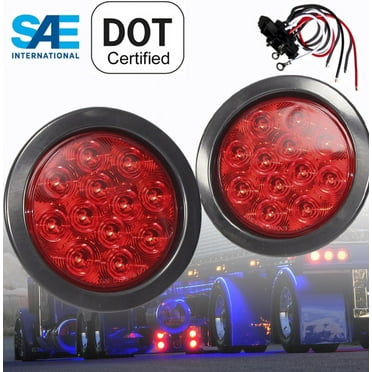 4 Pieces 4" Clear Lens Round Red LED Light Brake Stop Turn Tail Signal ...