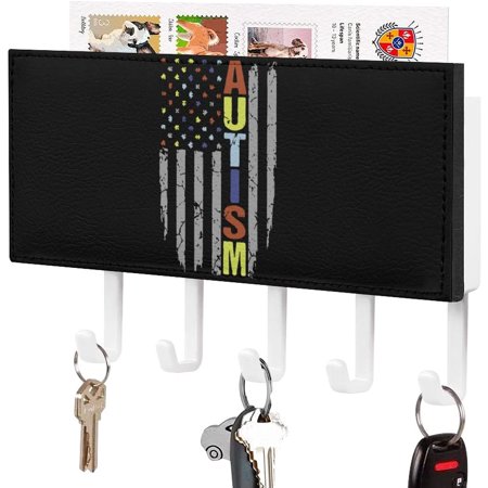 Autism Awareness US Flag 5 Hooks Wall Mount Key Holder Key Rack ...
