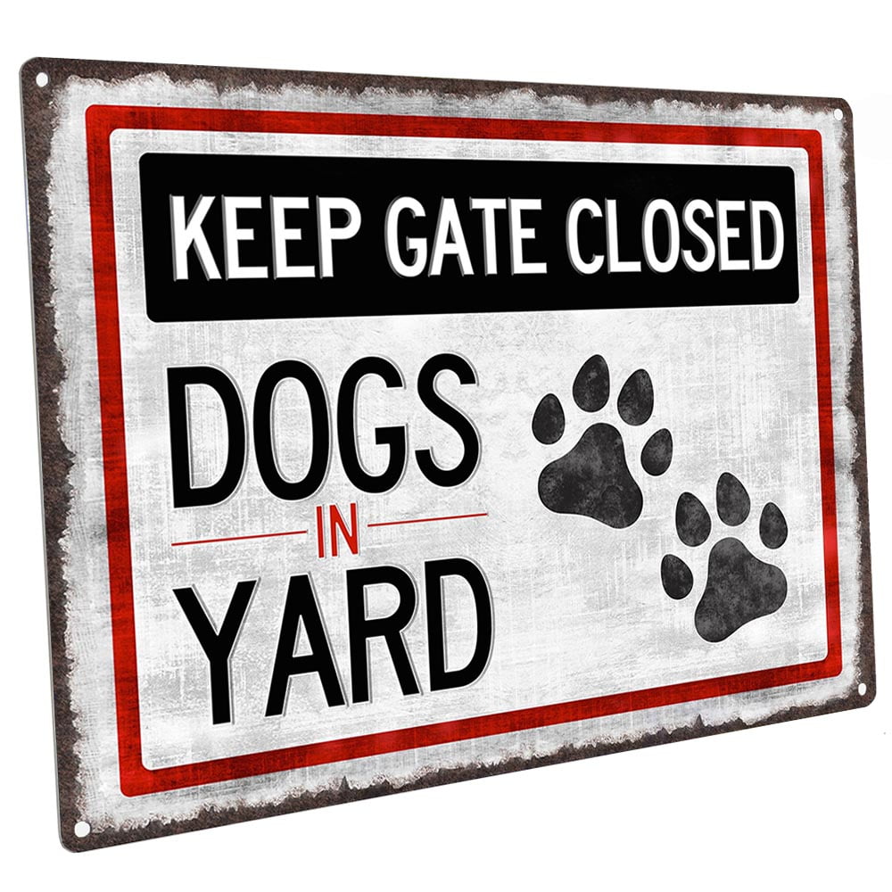Dogs in Yard 9"x12" Metal Sign, Wall Decor for Porch, Patio, or Deck ...