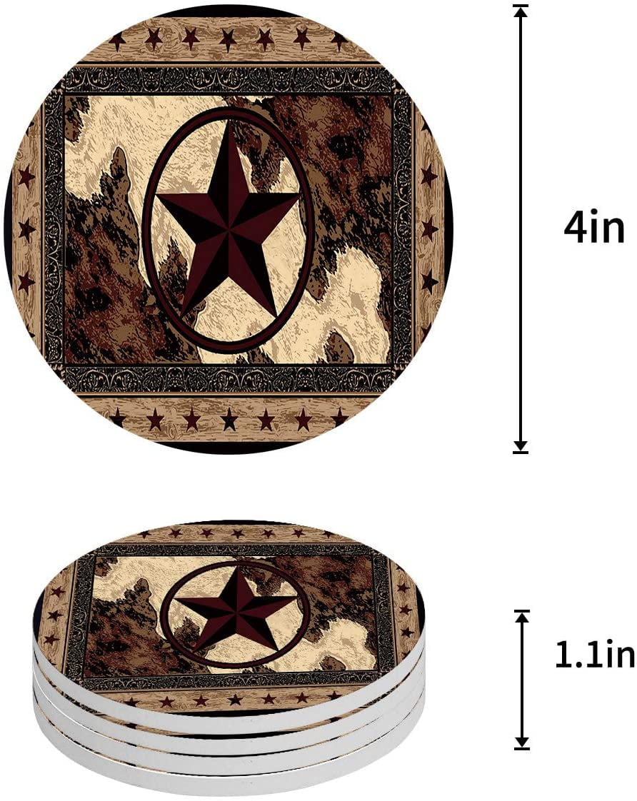 ZHANZZK Rustic Vintage Western Texas Star on Wood Panel Set of 4 Round ...