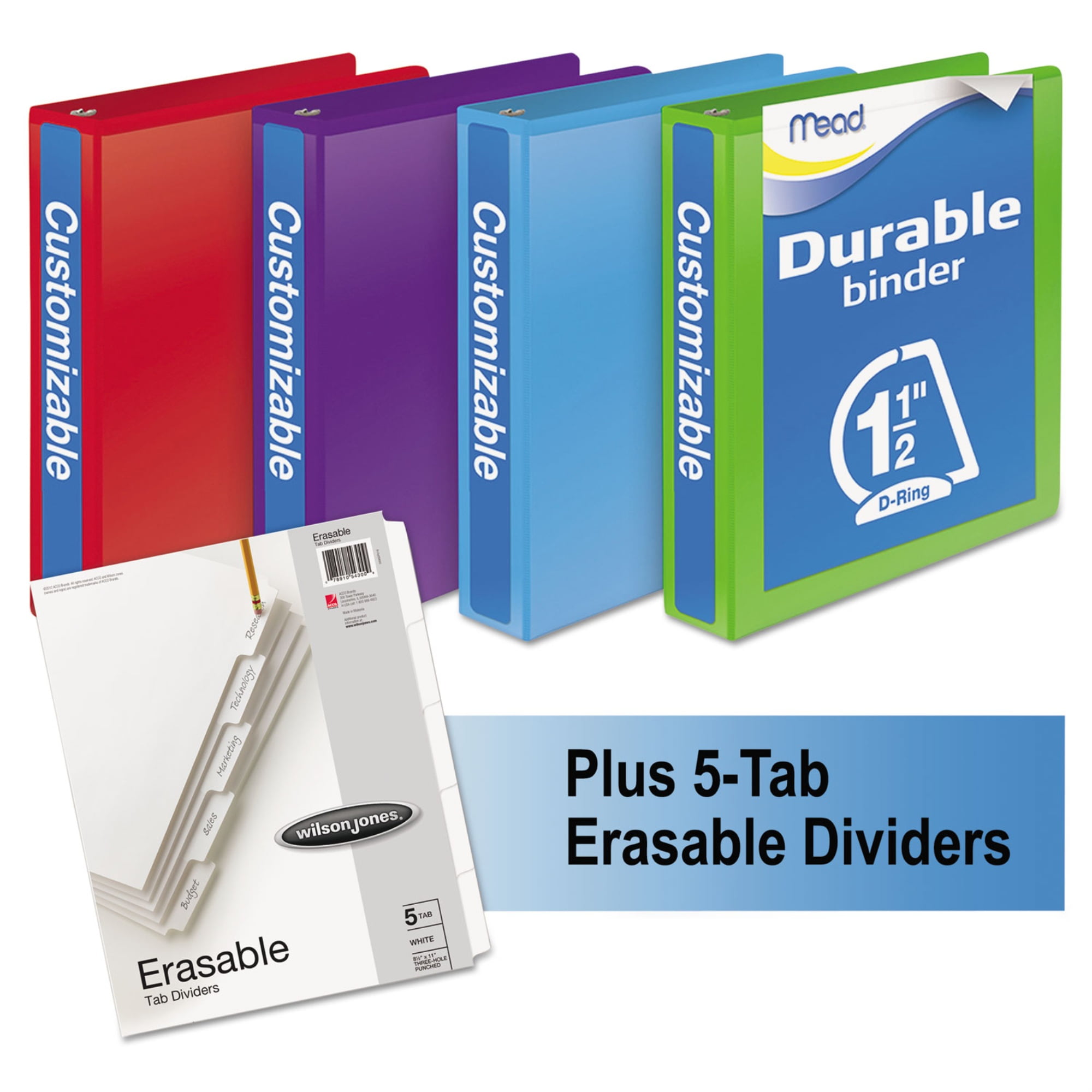 Mead Durable D-Ring View Binder Plus Pack ,BNDR,1.5" D-RING,VIEW,AST ...