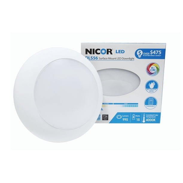 NICOR Lighting 5/6-Inch Dimmable 900-Lumen 4000K LED Surface Mount ...