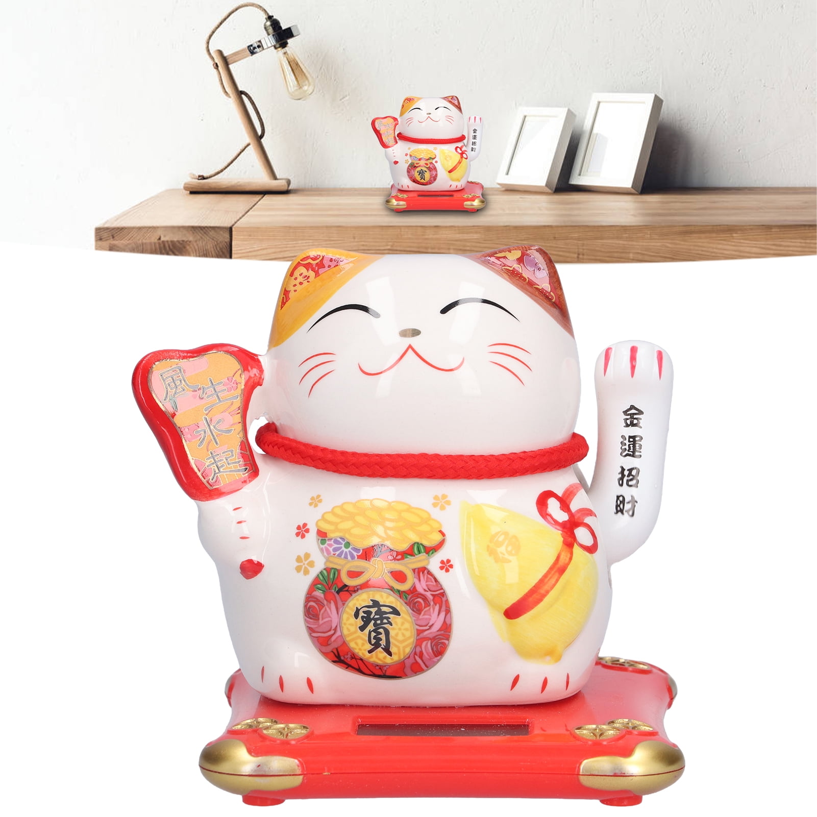 Wobythan 4 inch Ceramic Lucky Cat Cat with Waving Arm Chinese Feng Shui ...