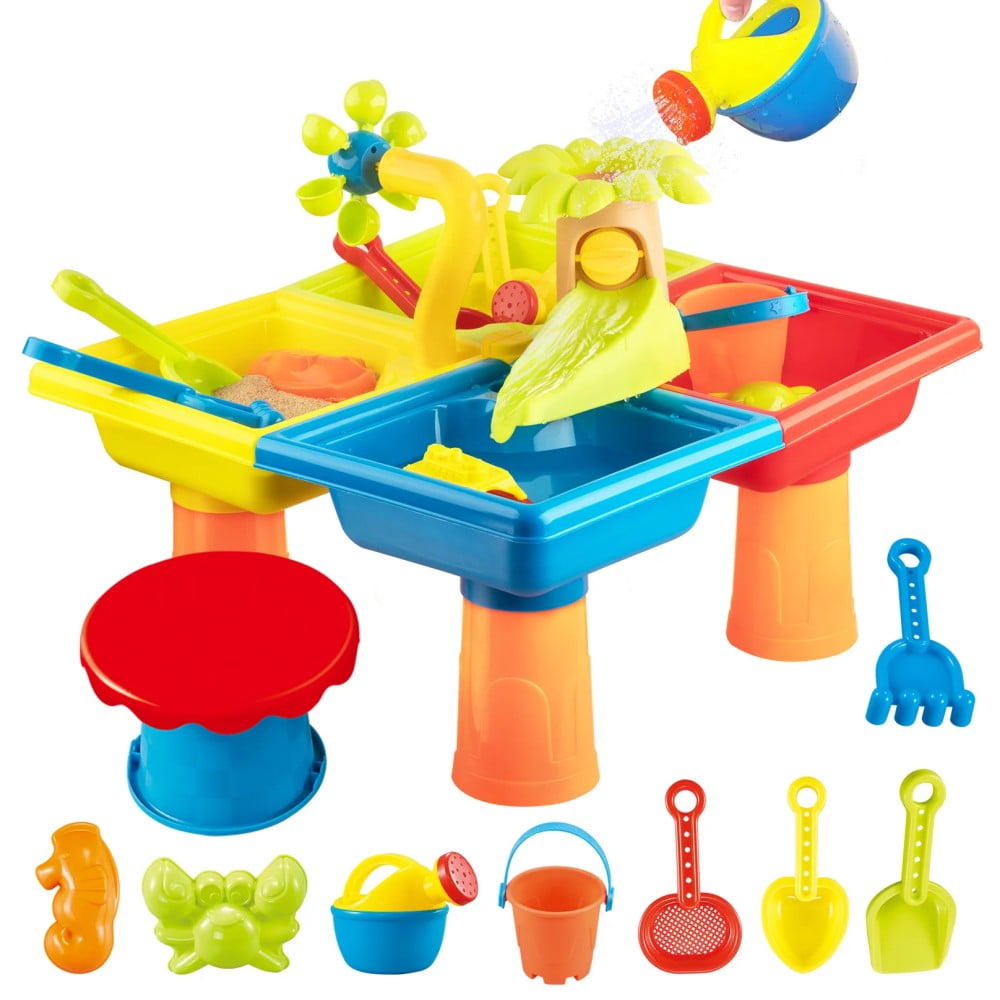 AYMZ 4-in-1 Sand Water Table 25PCS Kids Sand Table and Water Play Table ...