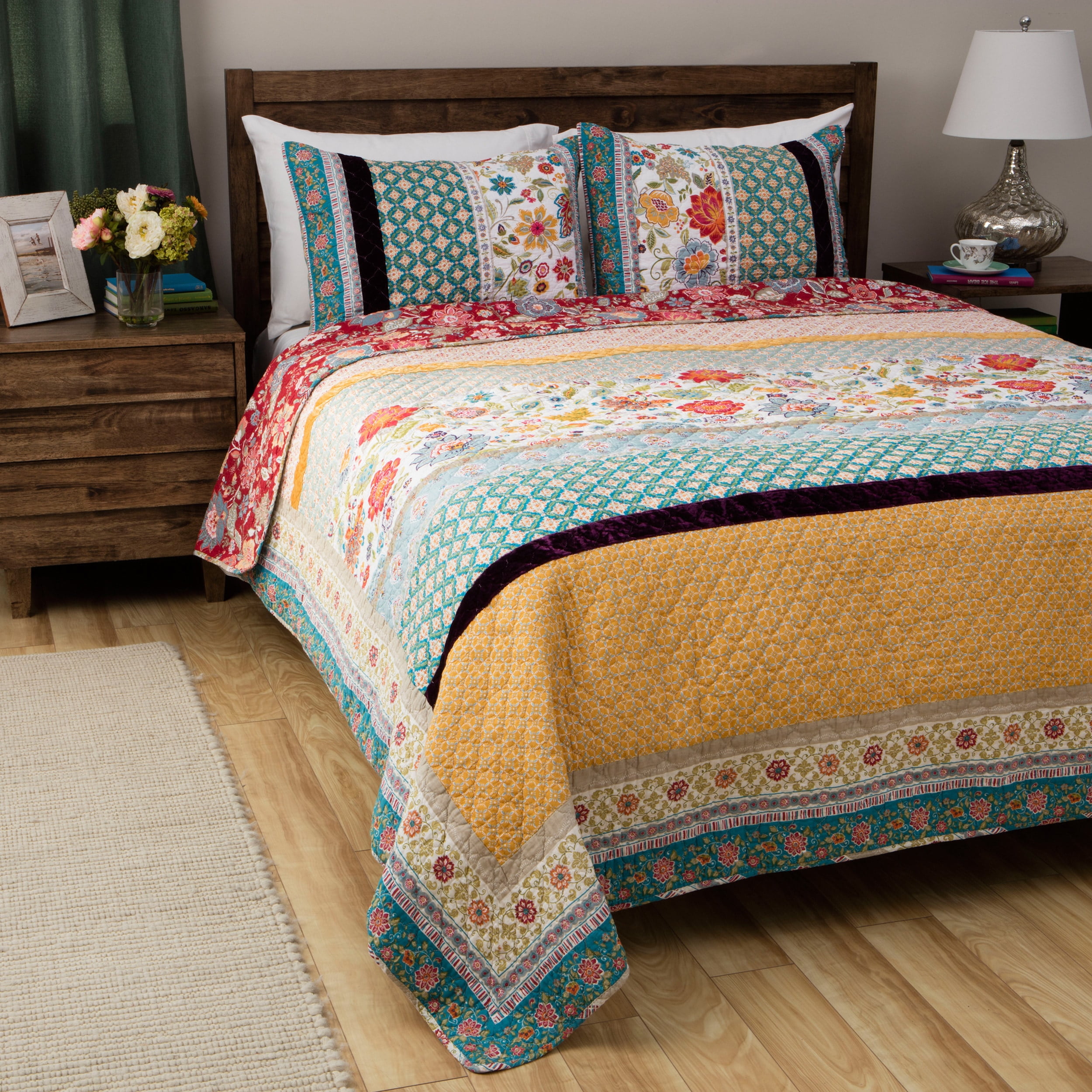 Greenland Home Fashions Geneva Patchwork 3-piece Cotton Quilt Set ...