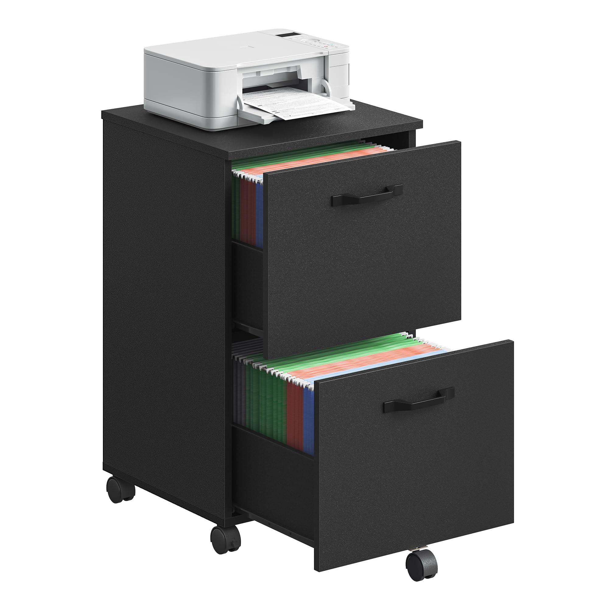 Archivador enrollable VASAGLE con 2 cajones para oficina en casa, negro ...