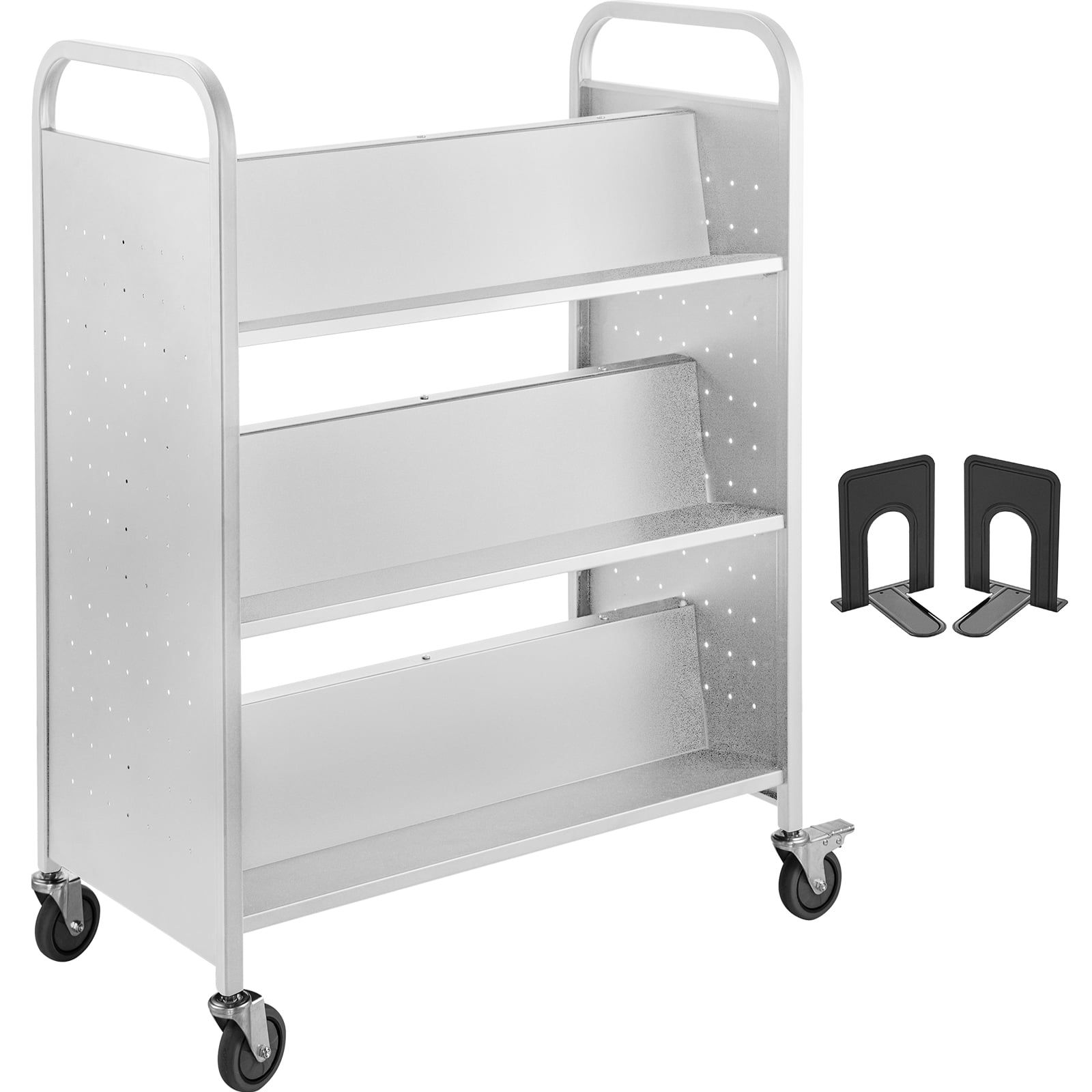 Buy VEVOR Book Cart Double Sided W-Shaped , Rolling Book Cart with 4 ...