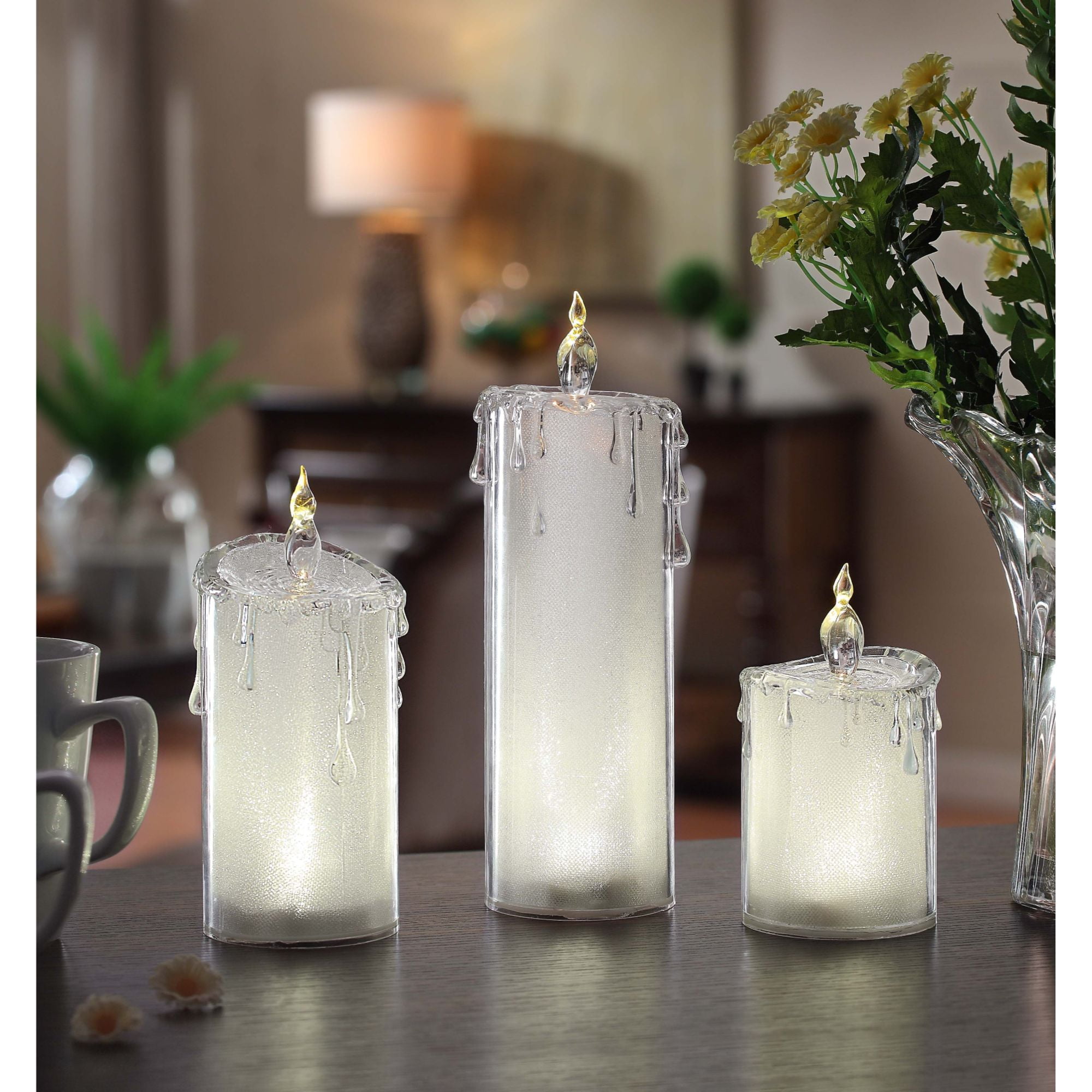 Set of 2 Clear Glitter Frosted LED Lighted Candle 9.5" - Walmart.com