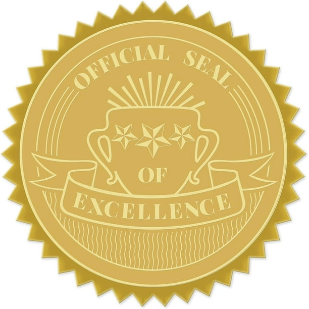 100pcs Embossed Foil Stickers OFFICIAL SEAL OF EXCELLENCE Gold Foil ...