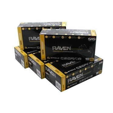 SAS Safety 66519 Raven Powder-Free Disposable Black Nitrile Gloves, 6 ...