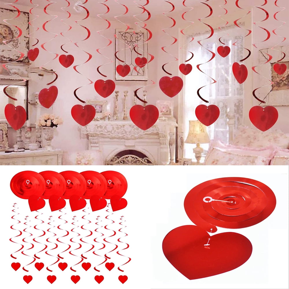Valentine's Day Hanging Glitter Heart Swirls Decorations, Romantic ...