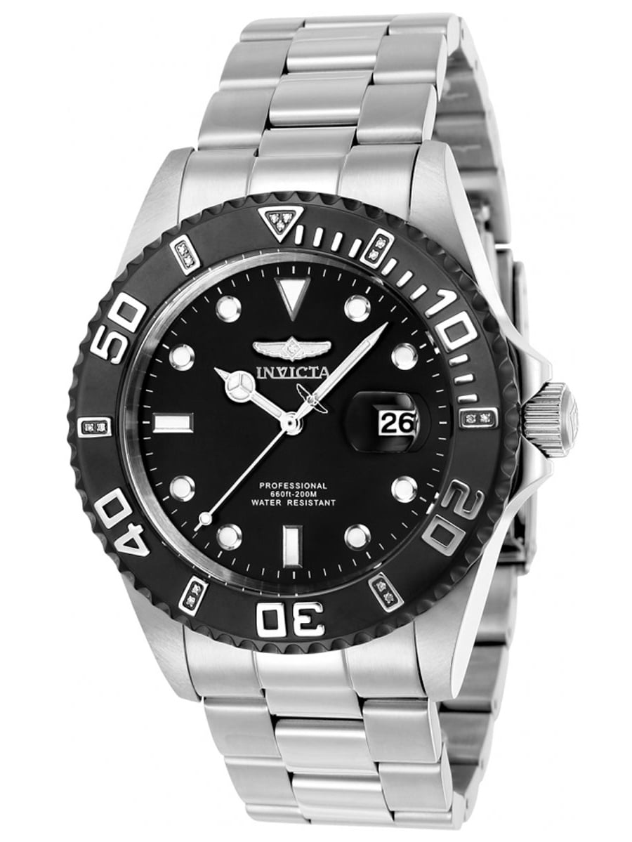 Invicta 23475 Men's Pro Diver Diamond Black Dial Steel Bracelet Dive ...