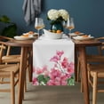 Table Runner 13x70in Long, Spring Pink Pastoral Flower on White Linen ...