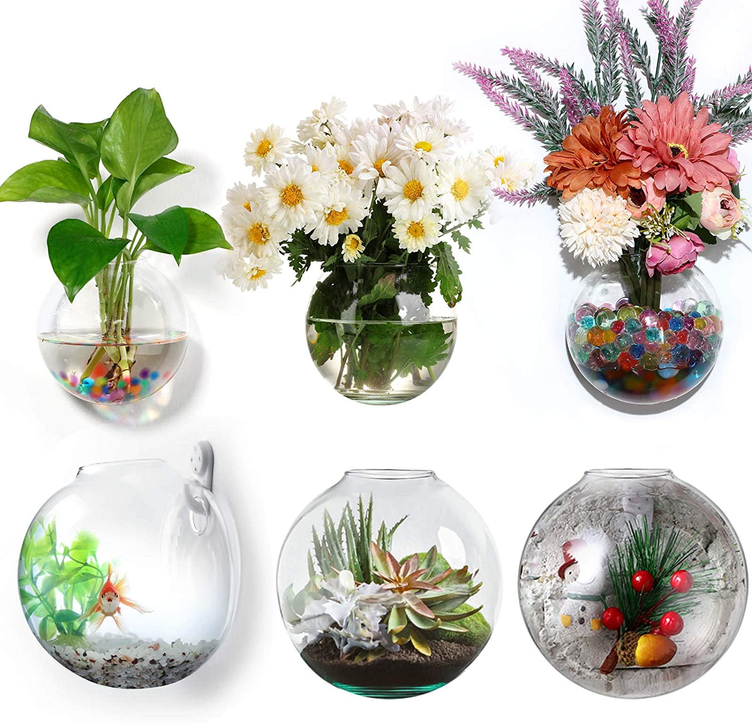 6 Pieces Wall Hanging Planters Glass Container Round Glass Planters ...
