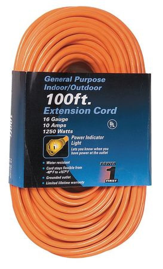 POWER FIRST 1FD54 100 ft. 16/3 Lighted Extension Cord SJTW - Walmart.com