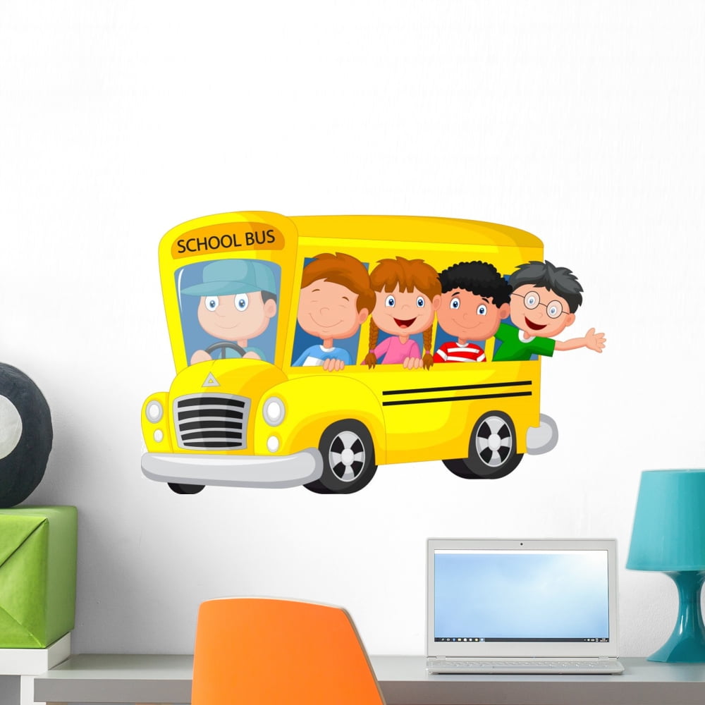 School Bus with Happy Wall Mural by Wallmonkeys Peel and Stick Graphic ...