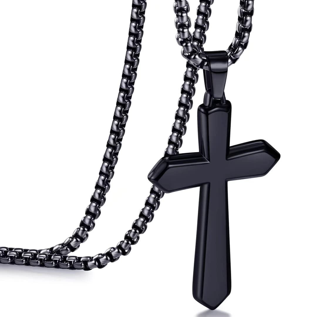 TINGN Cross Necklace for Men Silver 18k Gold Black Stainless Steel ...