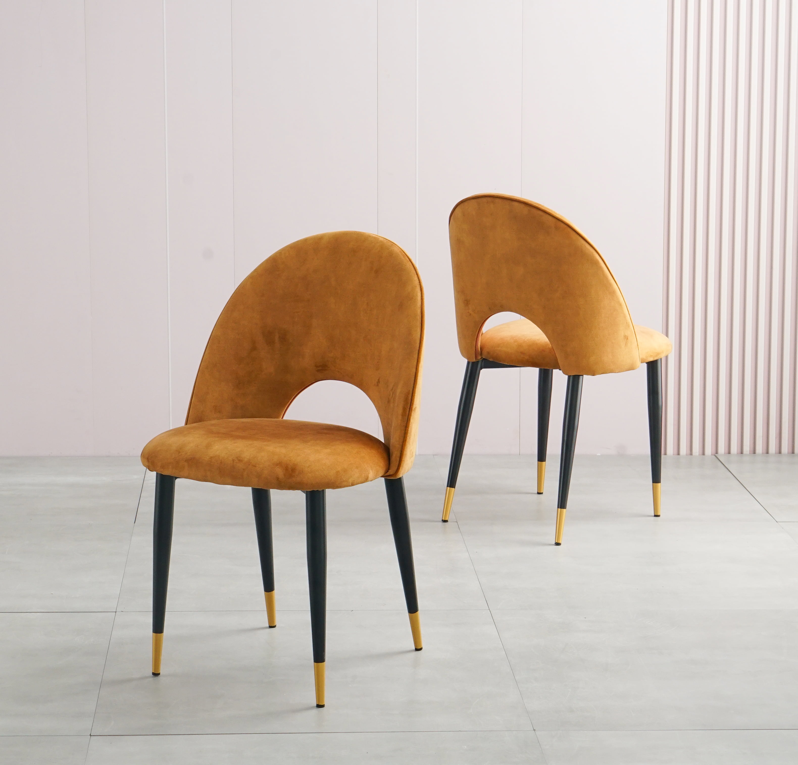 Set of 2 Dining Chairs with Curved Back, Linen Upholstered Chairs with ...