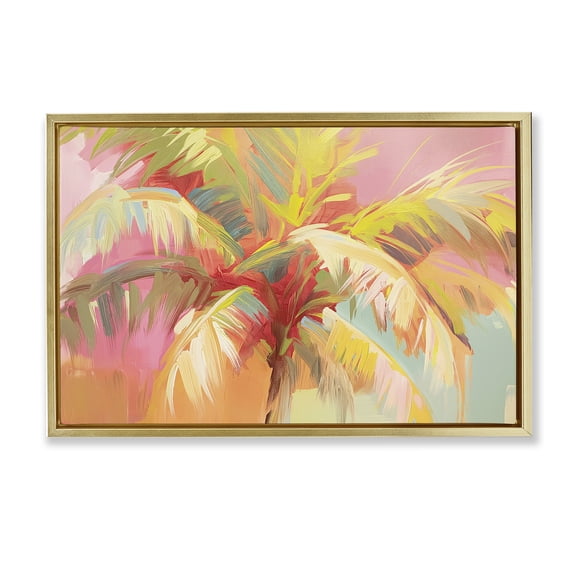 Stupell Industries Warm Palm Leaf Impressions Gold Framed Floater ...