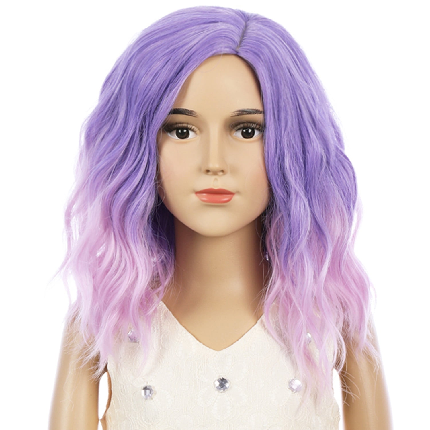RightOn 14" Purple Pink Wig for Girls, Kids Short Curly Wavy Bob Wig ...