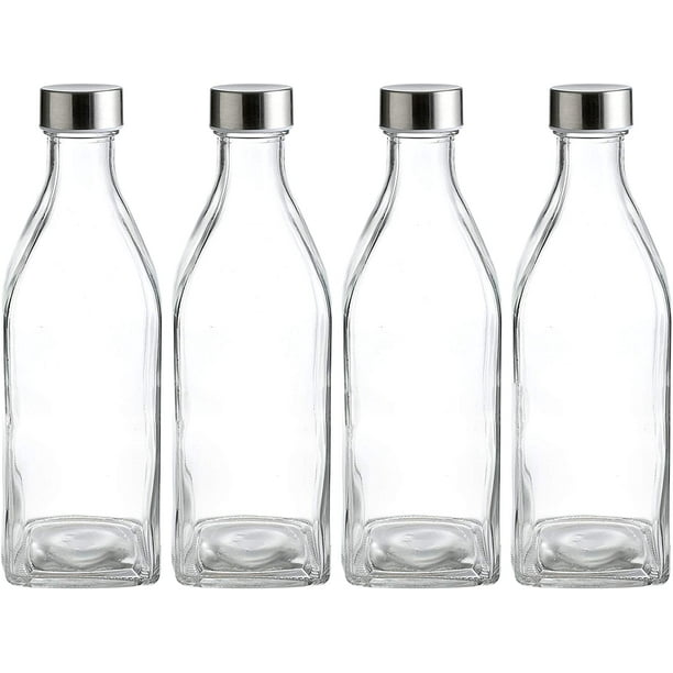 Whole Housewares 34 Oz Square Glass Water Bottles, 4 Pack of Reusable ... Whole Housewares 34 Oz Square Glass Water Bottles, 4 Pack of Reusable ...