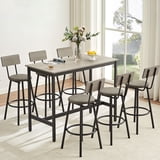 Pub High Dining Table 7 Piece Set, Industrial Style Pub Table, 6 PU ...
