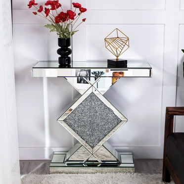 Tribesigns 43'' Modern Silver Mirrored Console Table with O-Base for ...