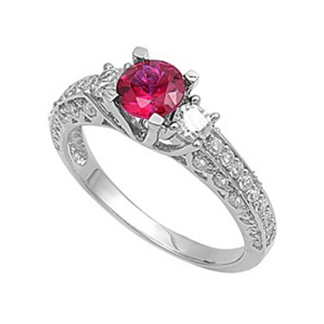 CHOOSE YOUR COLOR Round Simulated Ruby Vintage Style Pave Ring .925 ...