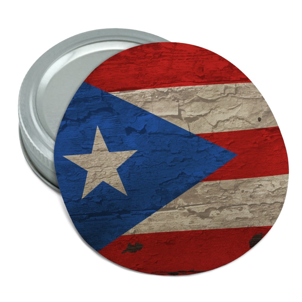 Rustic Distressed Puerto Rico Flag Wood Look Round Rubber Non-Slip Jar ...